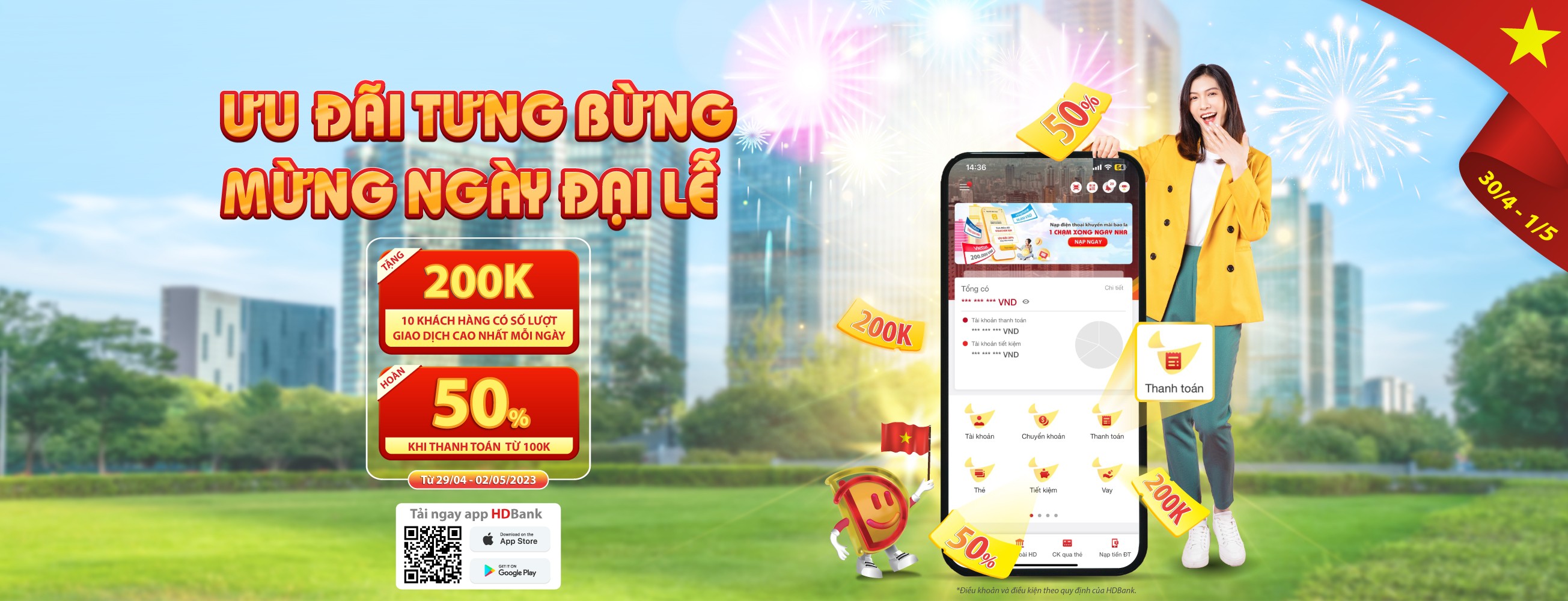 Hoàn Tiền Tưng Bừng, Mừng Đại Lễ 30/4 – 1/5 Cùng App HDBank | HDBank